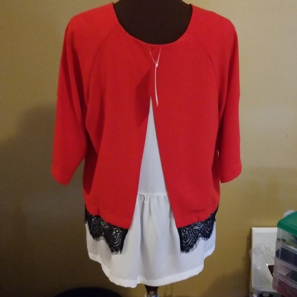 Joy Joy | Tops | Red Top With White Undershit And Lace | Poshmark